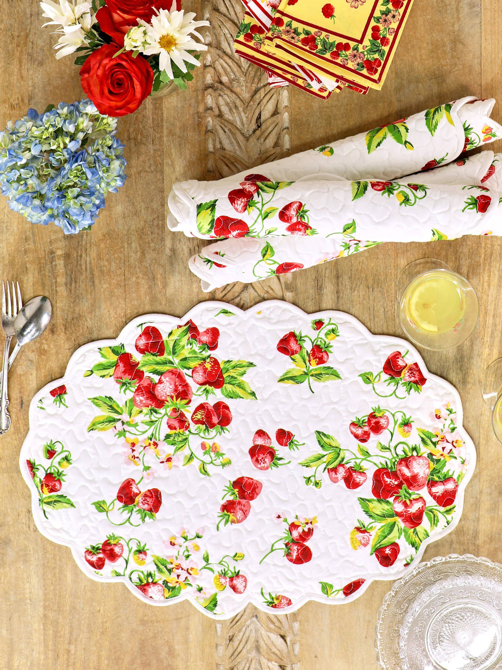 Strawberry Quilted Placemat April Cornell – Mudpie and Roses Boutique